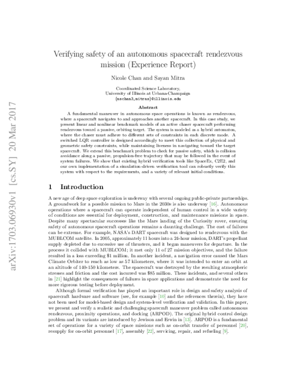 (PDF) Verifying safety of an autonomous spacecraft rendezvous mission