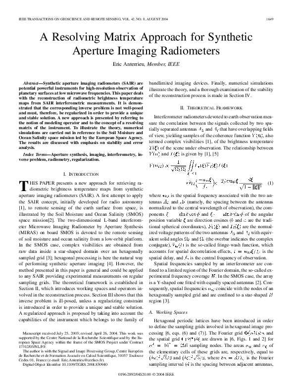(PDF) A resolving matrix approach for synthetic aperture imaging ...