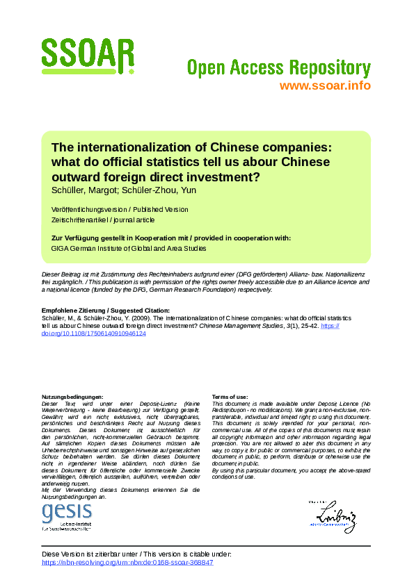 (PDF) The internationalization of Chinese companies