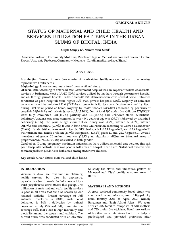 (PDF) STATUS OF MATERNAL AND CHILD HEALTH AND SERVICES UTILIZATION ...