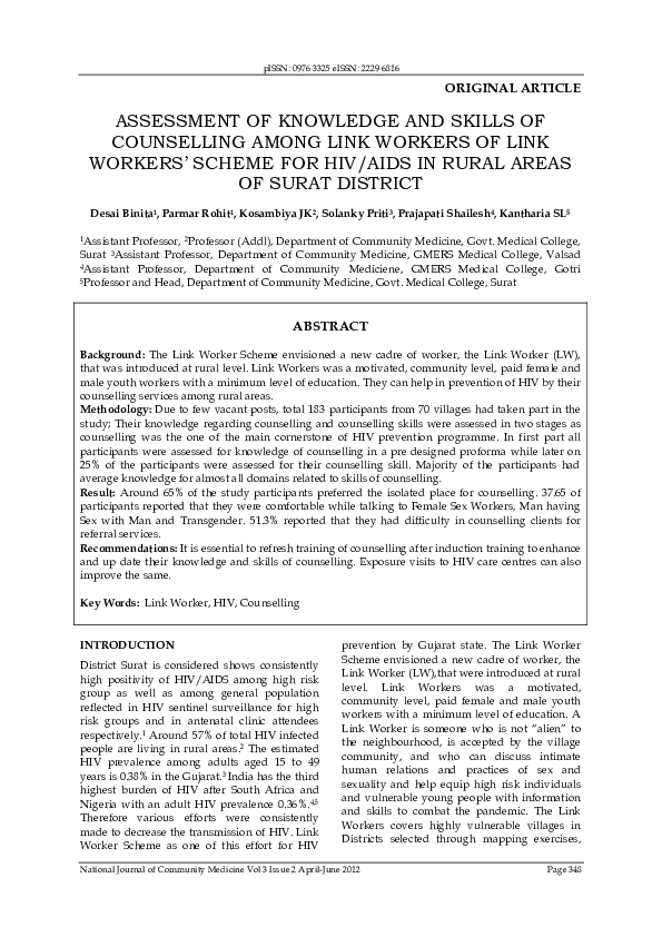 (PDF) ASSESSMENT OF KNOWLEDGE AND SKILLS OF COUNSELLING AMONG LINK ...