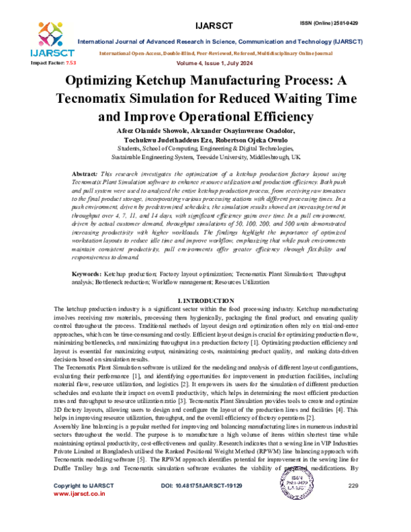 (PDF) Optimizing Ketchup Manufacturing Process: A Tecnomatix Simulation for Reduced Waiting Time ...