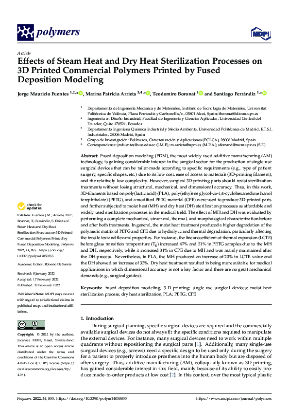 (PDF) Effects of Steam Heat and Dry Heat Sterilization Processes on 3D Printed Commercial ...