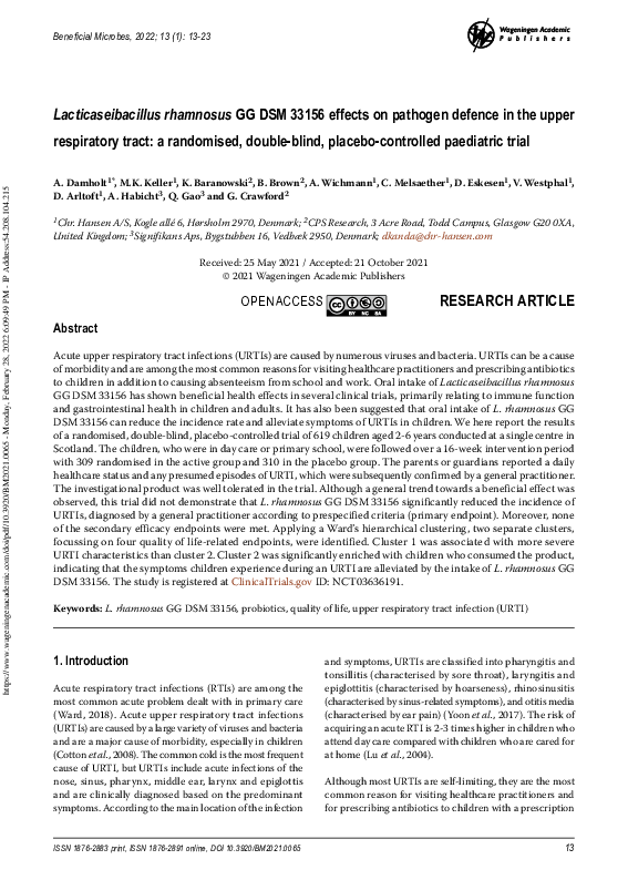 (PDF) Lacticaseibacillus rhamnosus GG DSM 33156 effects on pathogen ...