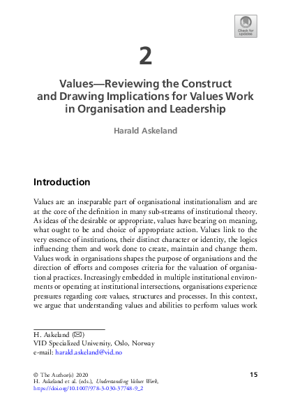 (PDF) Values—Reviewing the Construct and Drawing Implications for ...