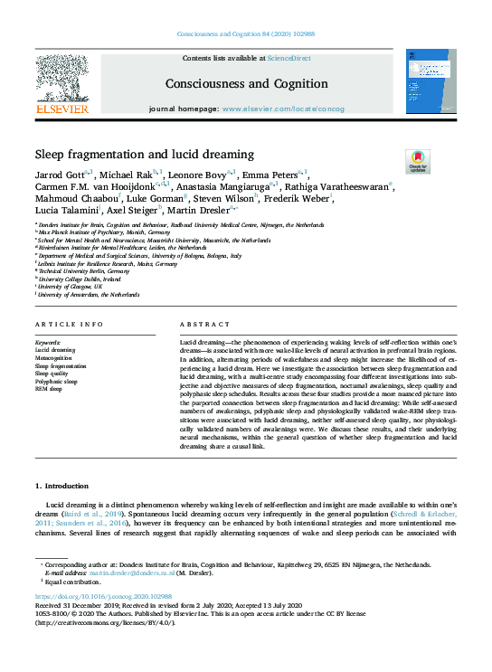 (PDF) Sleep fragmentation and lucid dreaming