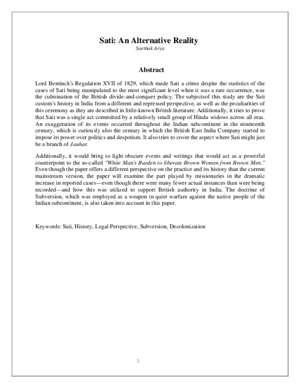 (PDF) Sati: An Alternative Reality