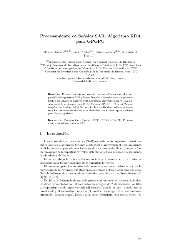 (PDF) Procesamiento de señales SAR: algoritmo RDA para GP-GPU