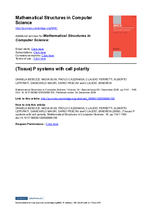 (PDF) (Tissue) P systems with cell polarity