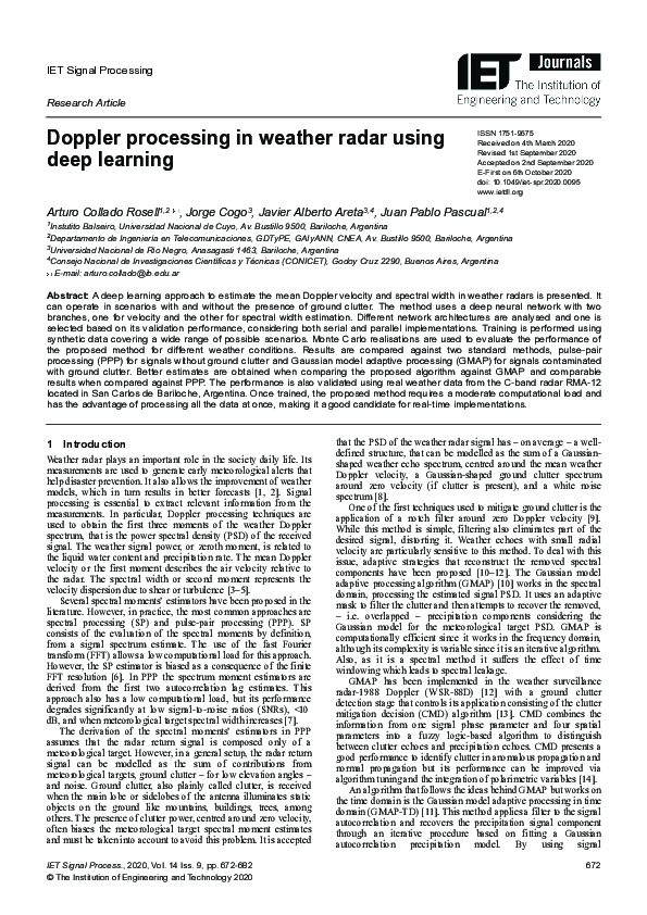 (PDF) Doppler processing in weather radar using deep learning