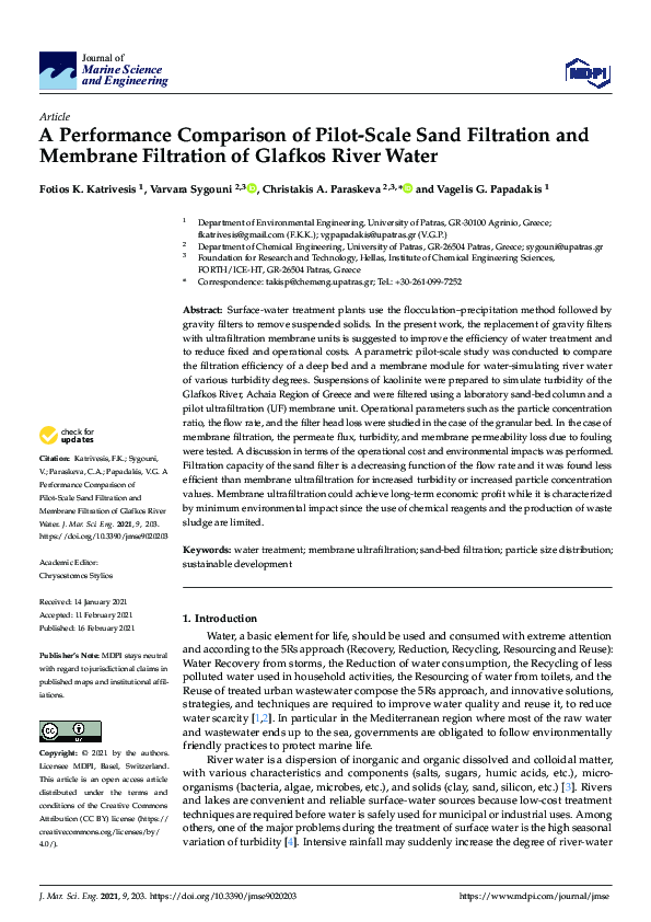 (PDF) Comparison of Sand and Membrane Filtration for Water Treatment