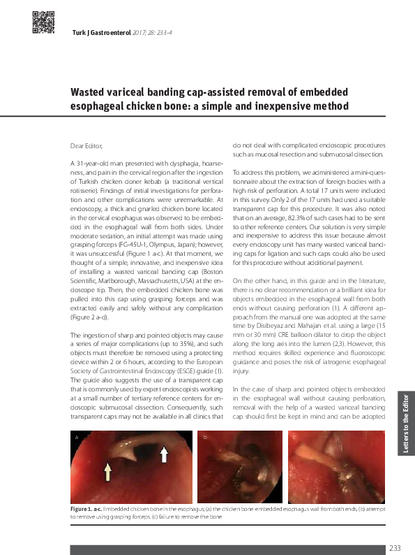 (PDF) Wasted variceal banding cap-assisted removal of embedded ...