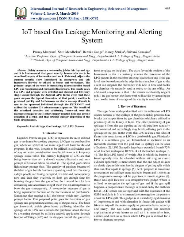 (PDF) IoT based Gas Leakage Monitoring and Alerting System