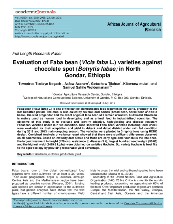 (PDF) Evaluation of Faba bean (Vicia faba L.) varieties against ...
