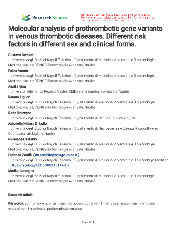 (PDF) Molecular analysis of prothrombotic gene variants in venous ...