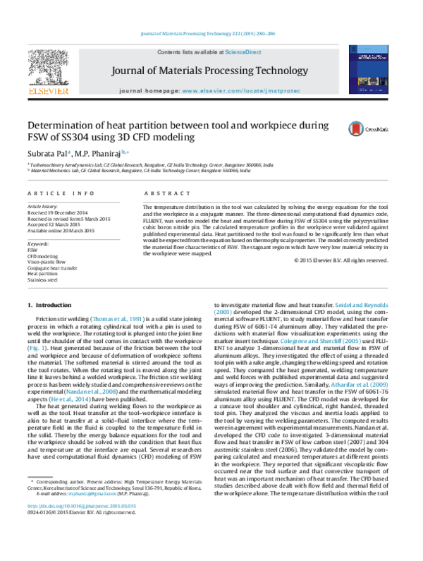 (PDF) Determination of heat partition between tool and workpiece during FSW of SS304 using 3D ...