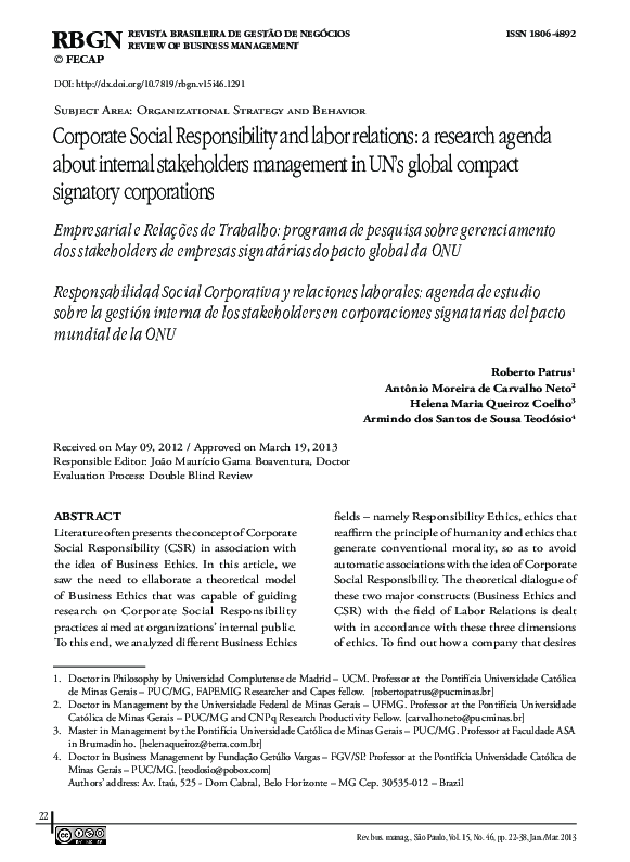 (PDF) Corporate Social Responsibility and labor relations: a research ...