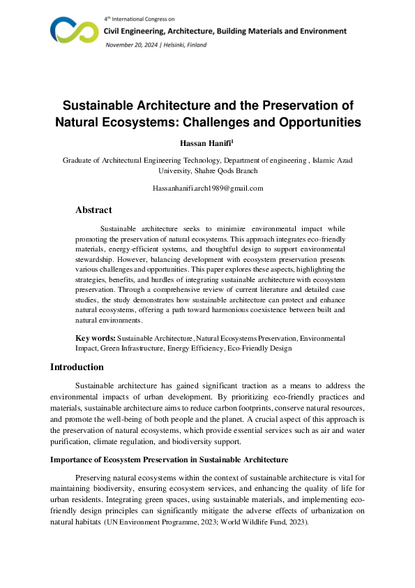 (PDF) Sustainable Architecture and the Preservation of Natural ...