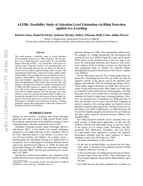 (PDF) ALEBk: Feasibility Study of Attention Level Estimation via Blink ...