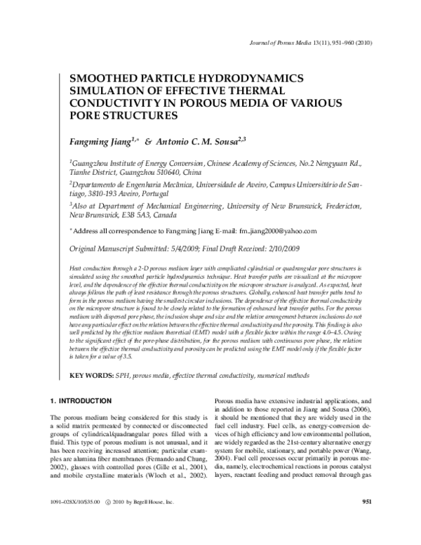 (PDF) Smoothed Particle Hydrodynamics Simulation of Effective Thermal Conductivity in Porous ...