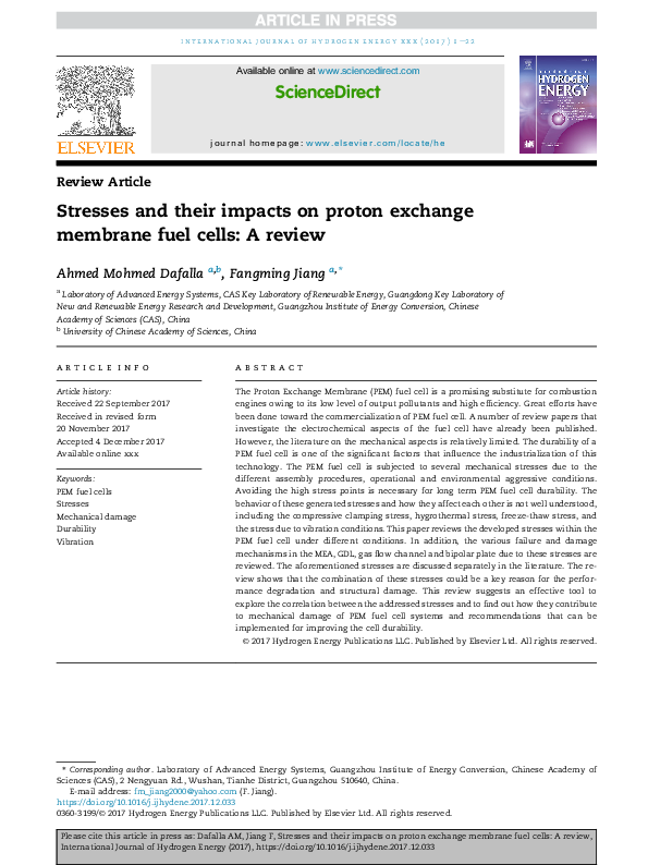 (PDF) Stresses and their impacts on proton exchange membrane fuel cells ...