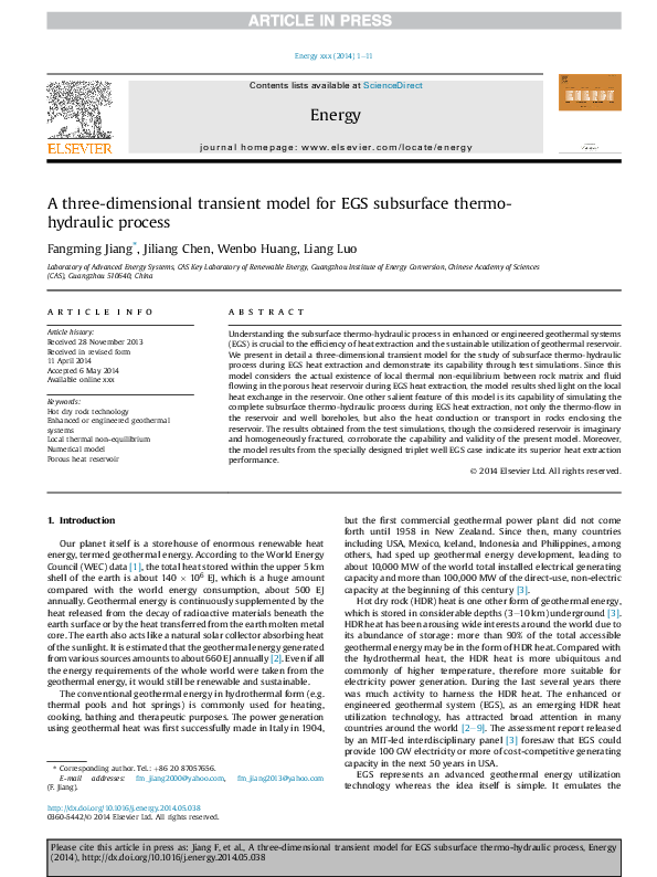 (PDF) A three-dimensional transient model for EGS subsurface thermo ...