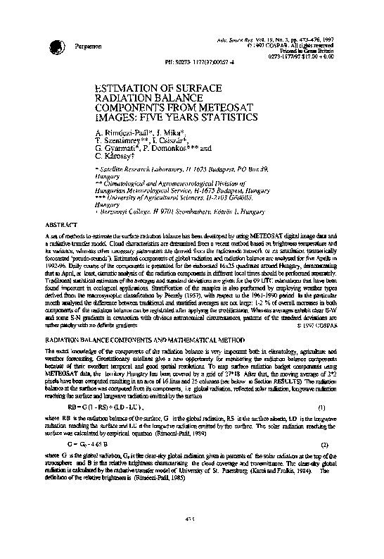 (PDF) Estimation of surface radiation balance components from METEOSAT images: Five years ...
