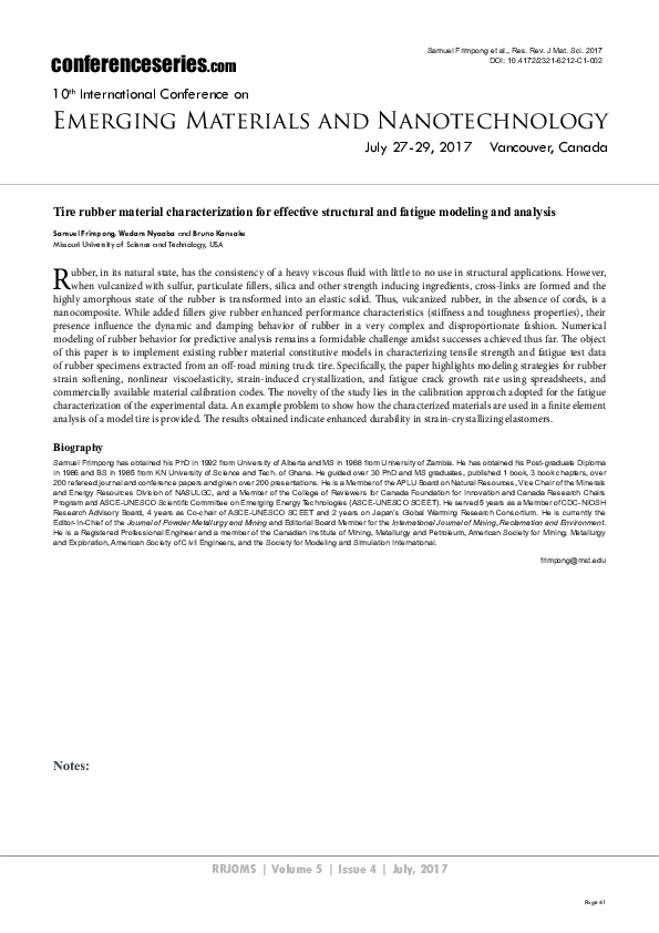 (PDF) Tire rubber material characterization for effective structural ...
