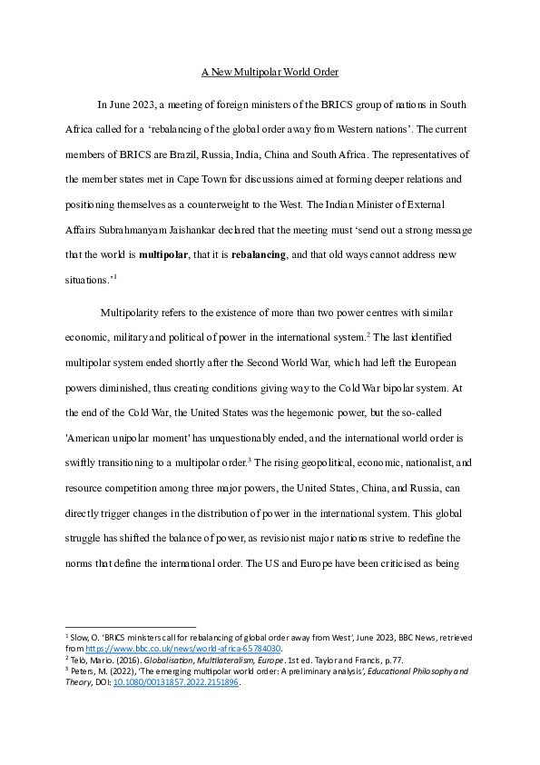 (PDF) A New Multipolar World Order