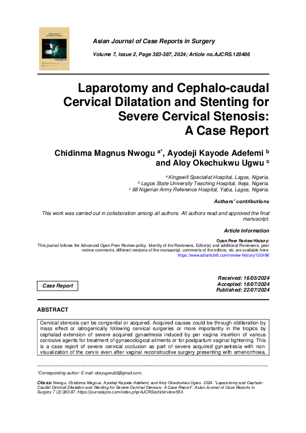 (PDF) Laparotomy and Cephalo-caudal Cervical Dilatation and Stenting ...