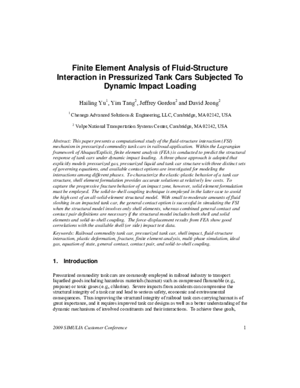 Pdf Finite Element Analysis Of Fluid Structure Interaction In