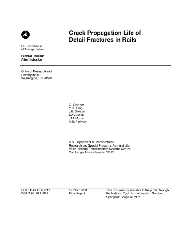 (PDF) Crack Propagation Life of Detail Fractures in Rails. Final Report