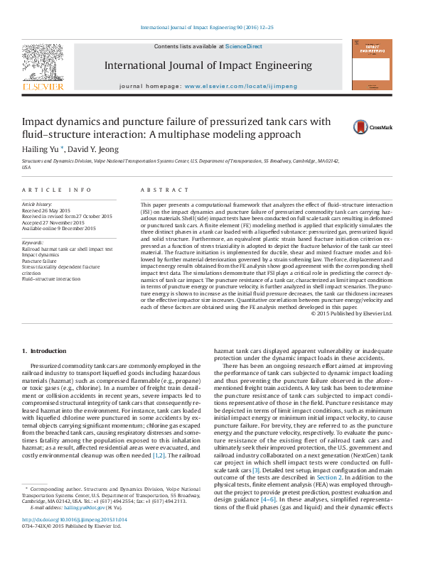 (PDF) Impact dynamics and puncture failure of pressurized tank cars ...