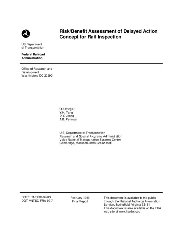 (PDF) Risk/Benefit Assessment of Delayed Action Concept for Rail Inspection