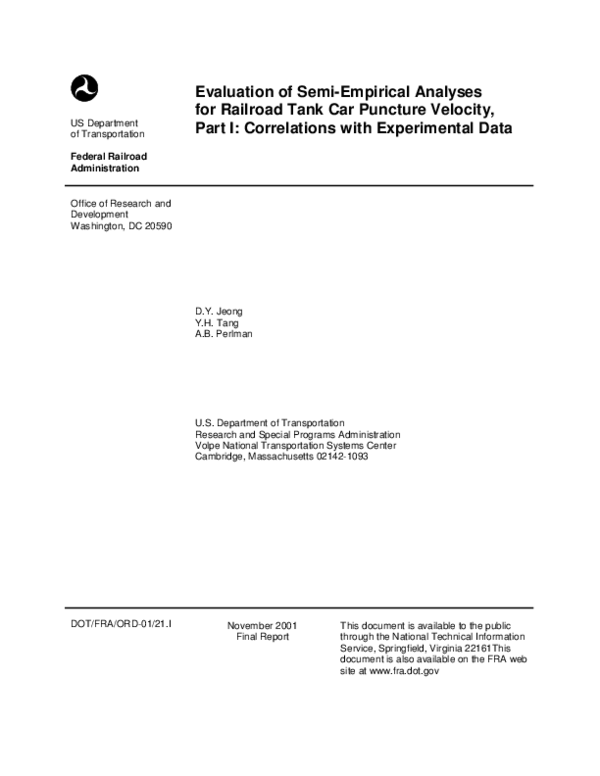 (PDF) Evaluation of Semi-Empirical Analyses for Railroad Tank Car ...
