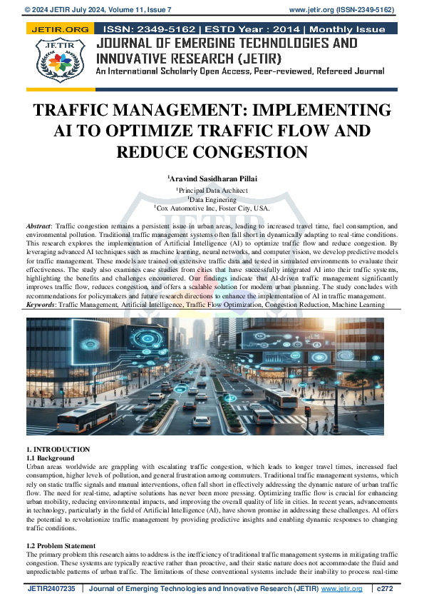 (PDF) TRAFFIC MANAGEMENT: IMPLEMENTING AI TO OPTIMIZE TRAFFIC FLOW AND ...