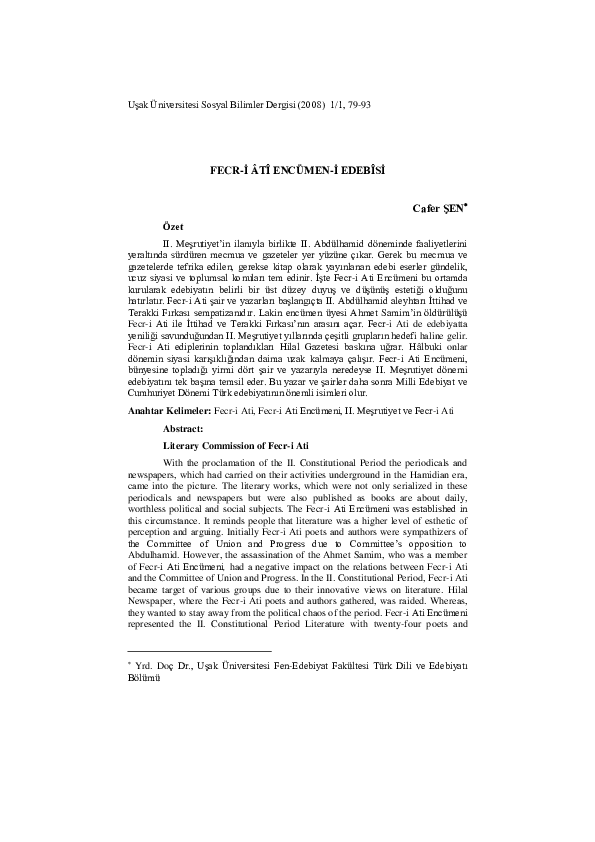 (PDF) FECR-İ ÂTÎ ENCÜMEN-İ EDEBÎSİ