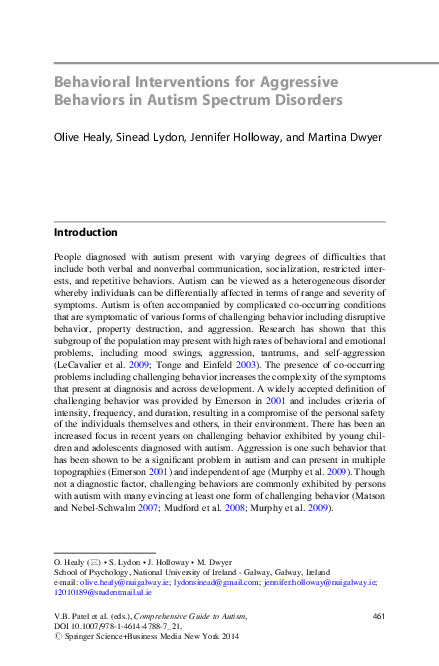(PDF) Behavioral Interventions for Aggressive Behaviors in Autism ...