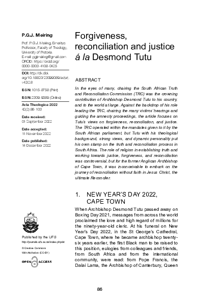 (PDF) Forgiveness, reconciliation and justice á la Desmond Tutu
