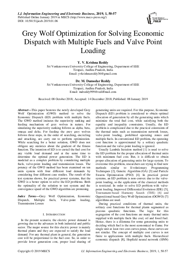 (PDF) Grey Wolf Optimization for Solving Economic Dispatch with Multiple Fuels and Valve Point ...