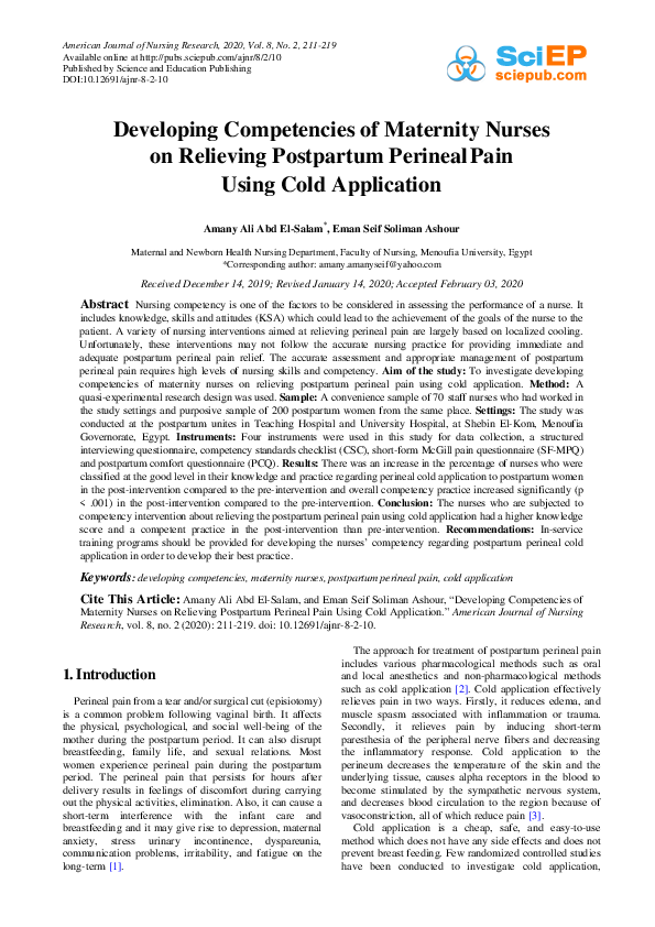(PDF) Developing Competencies of Maternity Nurses on Relieving ...