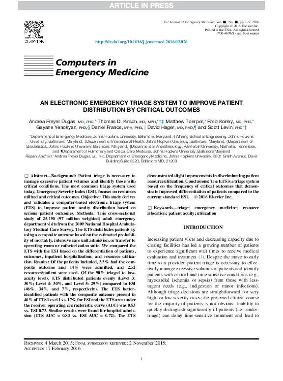(PDF) An Electronic Emergency Triage System to Improve Patient ...