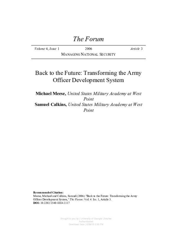 (PDF) Back to the Future: Transforming the Army Officer Development System