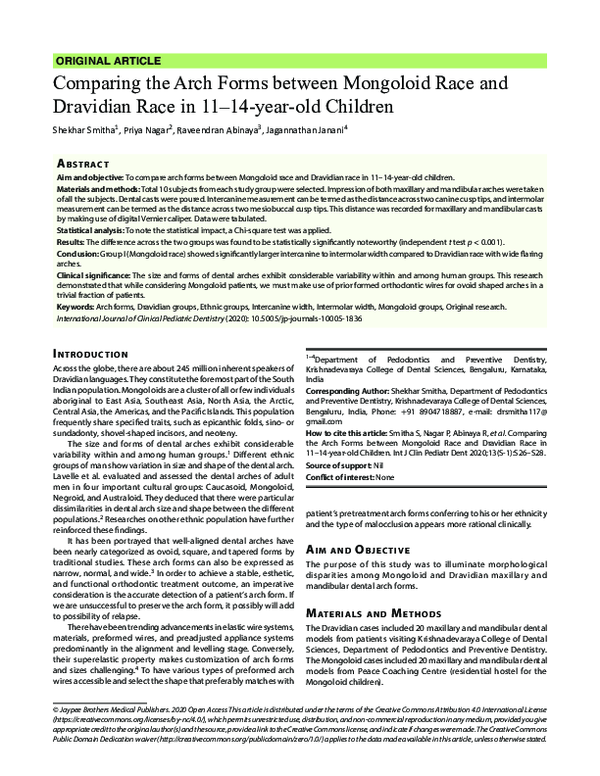 (PDF) Comparing the Arch Forms between Mongoloid Race and Dravidian ...