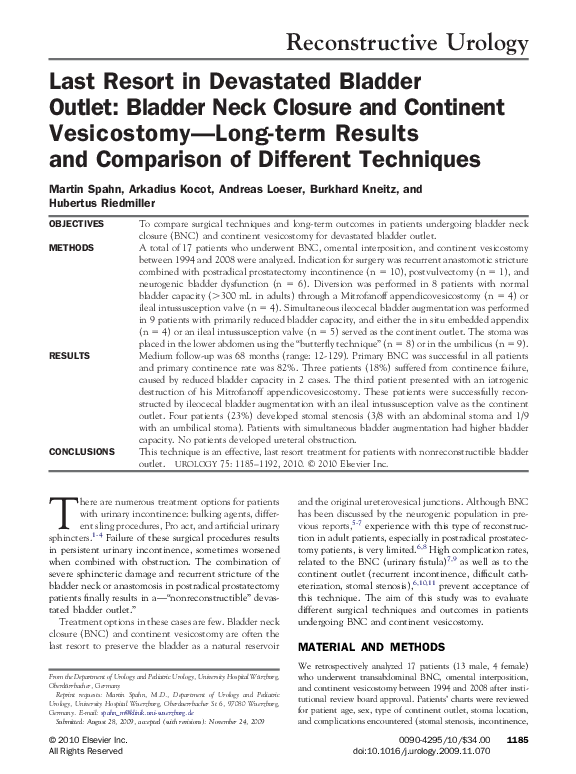 (PDF) Last Resort in Devastated Bladder Outlet: Bladder Neck Closure ...