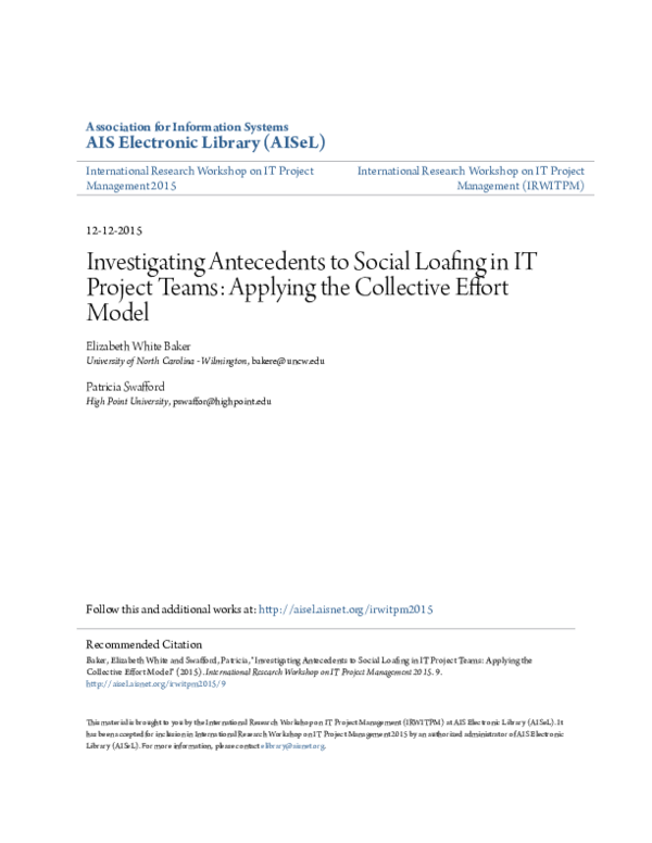 (PDF) Investigating Antecedents to Social Loafing in IT Project Teams ...