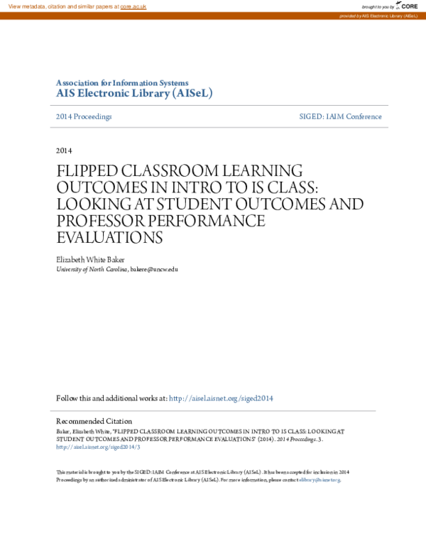 Pdf Flipped Classroom Learning Outcomes In Intro To Is Class Looking