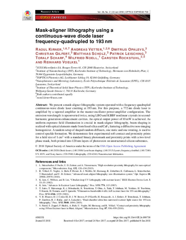 (PDF) Mask-aligner lithography using a continuous-wave diode laser ...