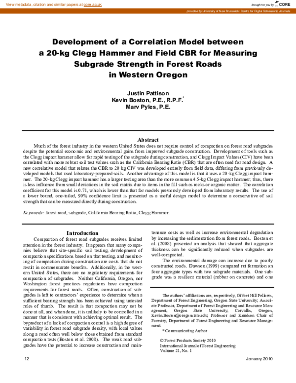 (PDF) Development of a Correlation Model between a 20-kg Clegg Hammer ...
