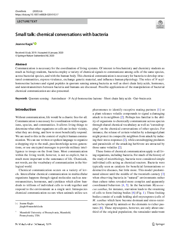 (PDF) Small talk: chemical conversations with bacteria